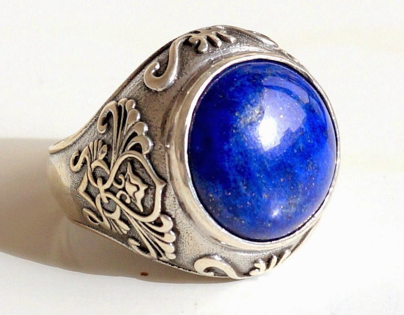 925 Sterling Silver Men's Ring With Totally Handmade Real Lapis Lazuli ...