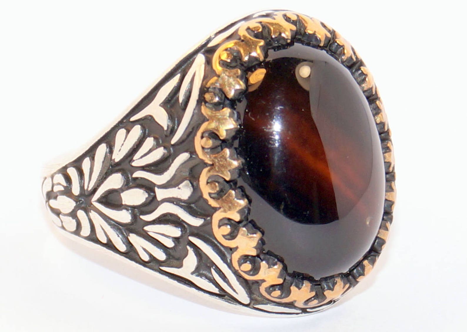 925 Sterling Silver Men's Ring With Absolutely Handmade Real Tiger's ...