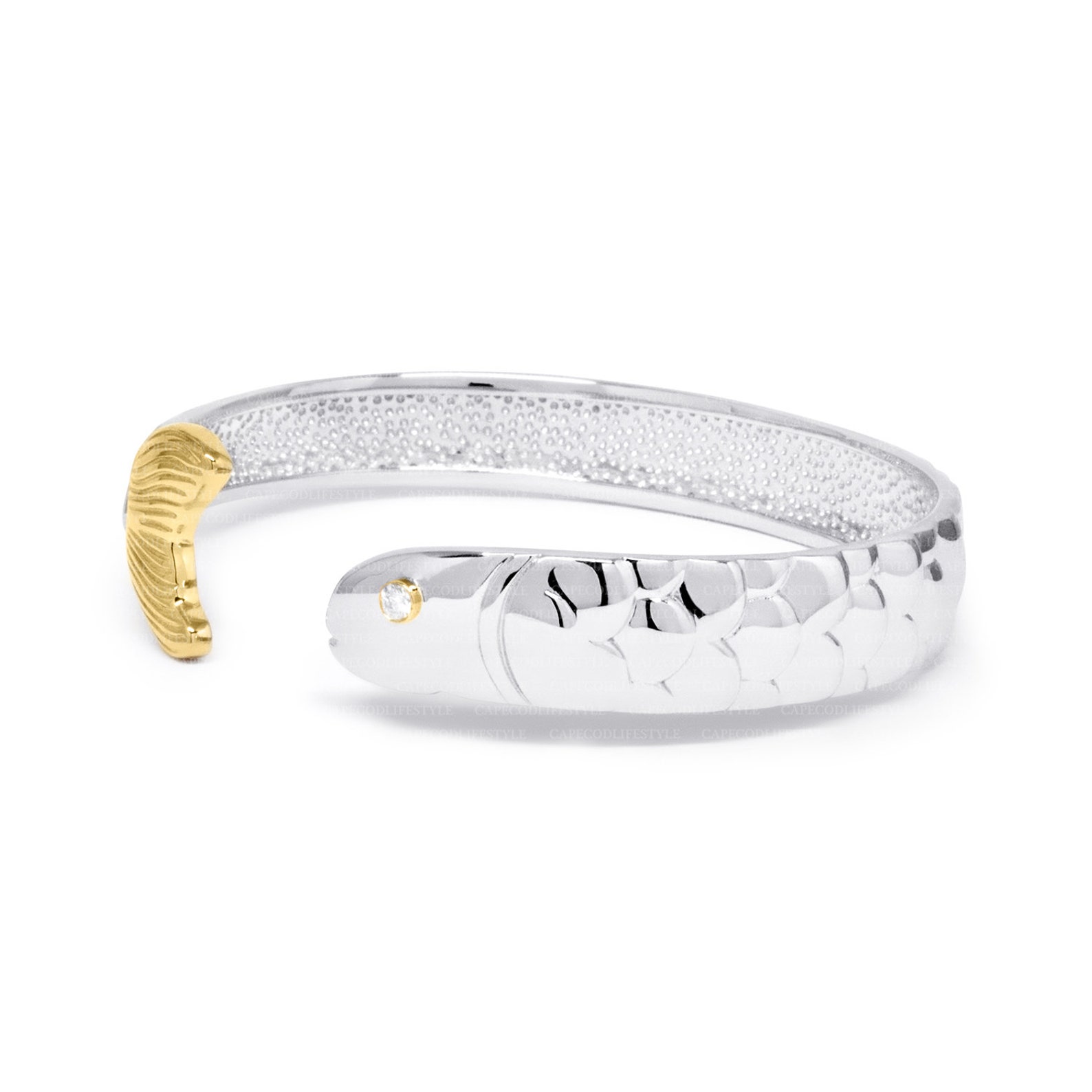 Cape Cod Fish Bracelet - Gold Tail & Diamond Eye - Made in Solid 925 ...