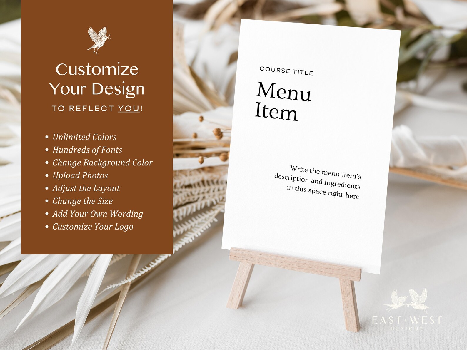 Minimalist Buffet Menu Sign Template, Printable Buffet Menu Card for ...