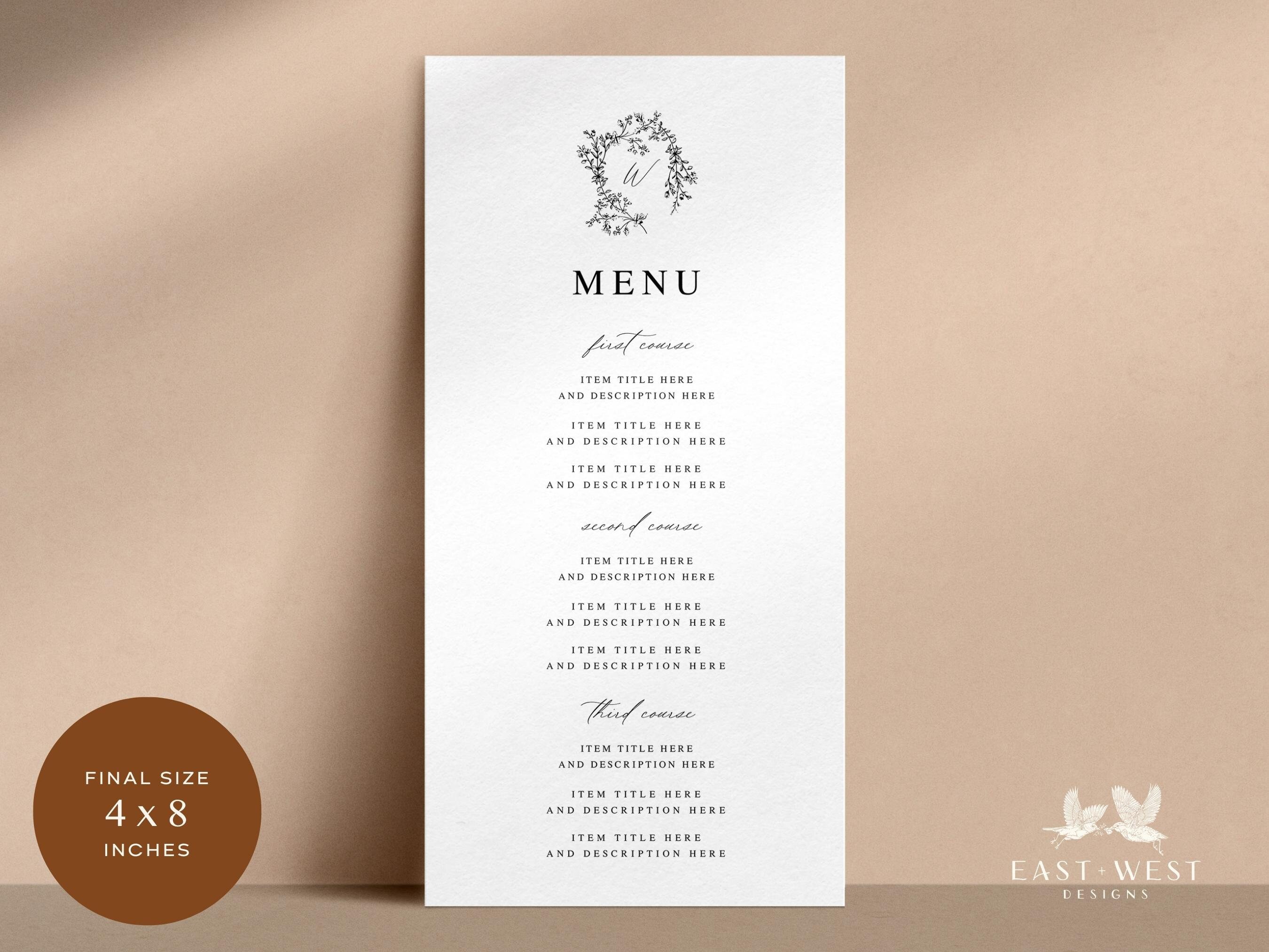 Classic Elegant Wedding Menu Template Printable Traditional - Etsy