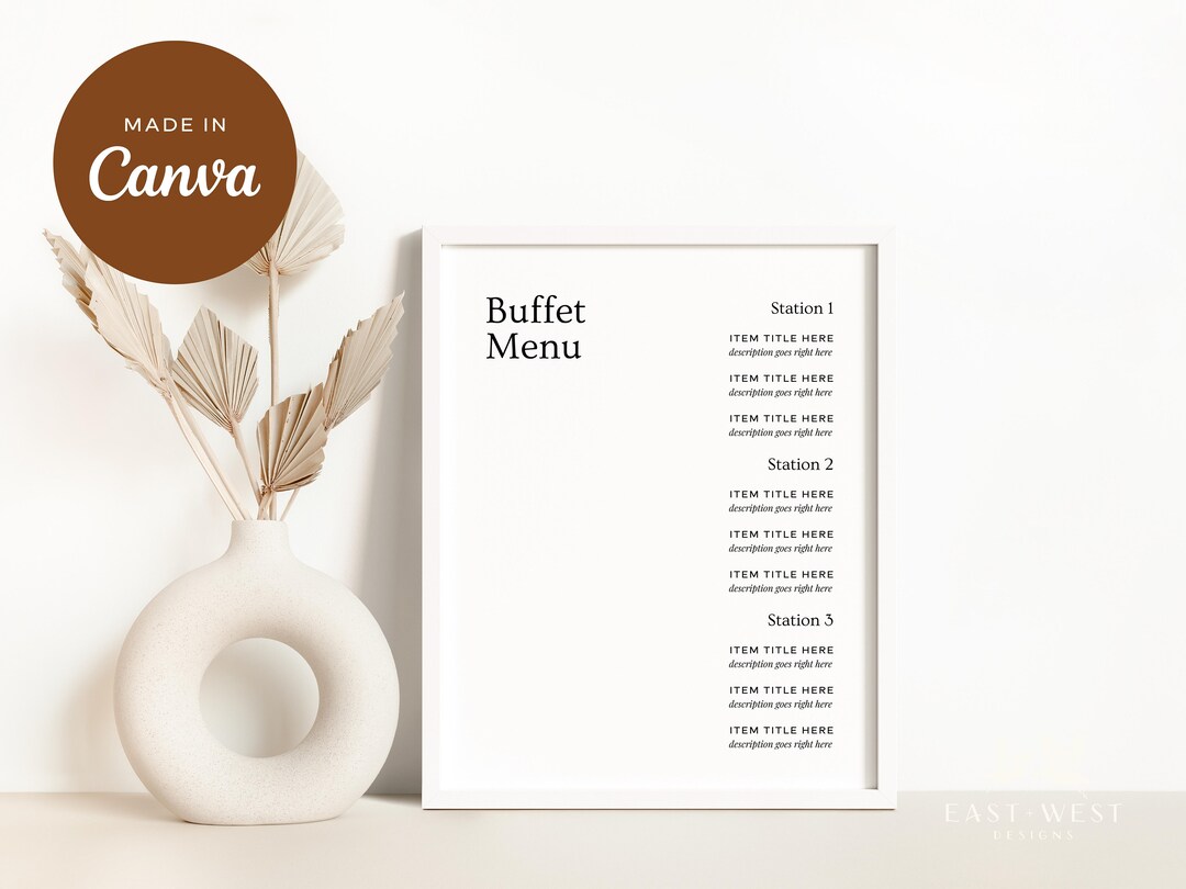 Minimalist Menu Sign Template, Printable Buffet Menu Sign for Wedding ...