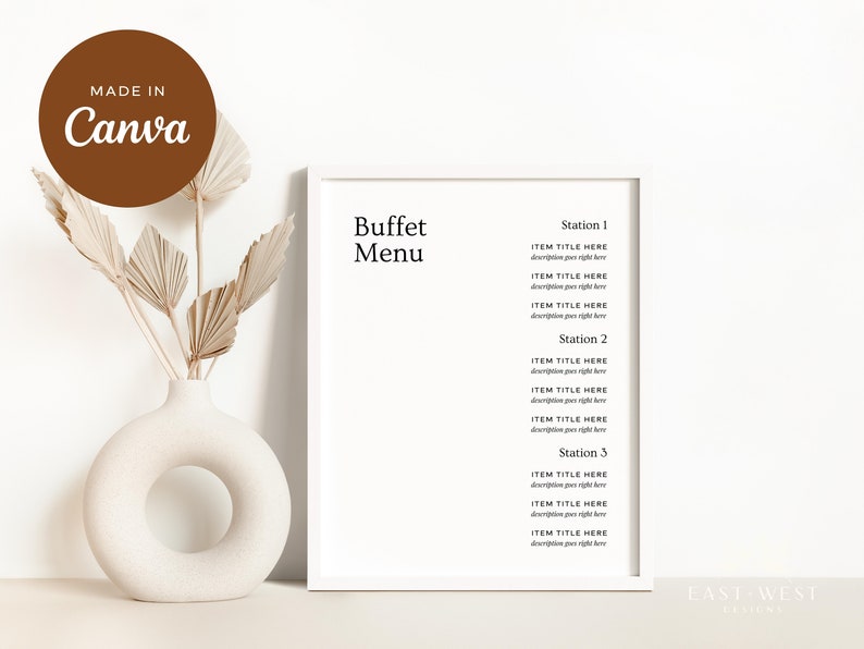 Minimalist Menu Sign Template, Printable Buffet Menu Sign for Wedding ...