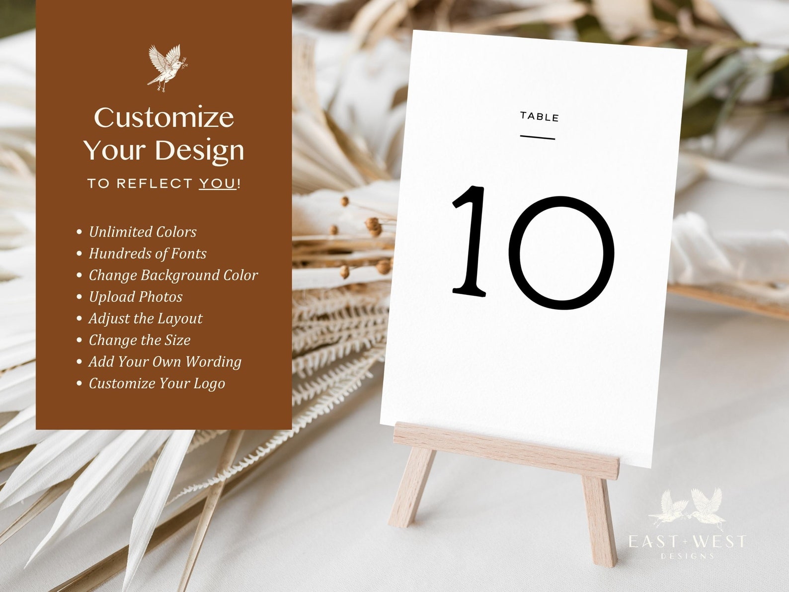 Modern Table Number Template, Wedding Table Number Card, Fully Editable ...
