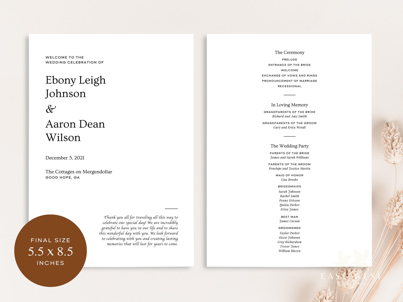 Minimalist Wedding Program Template Flat Program for Wedding - Etsy