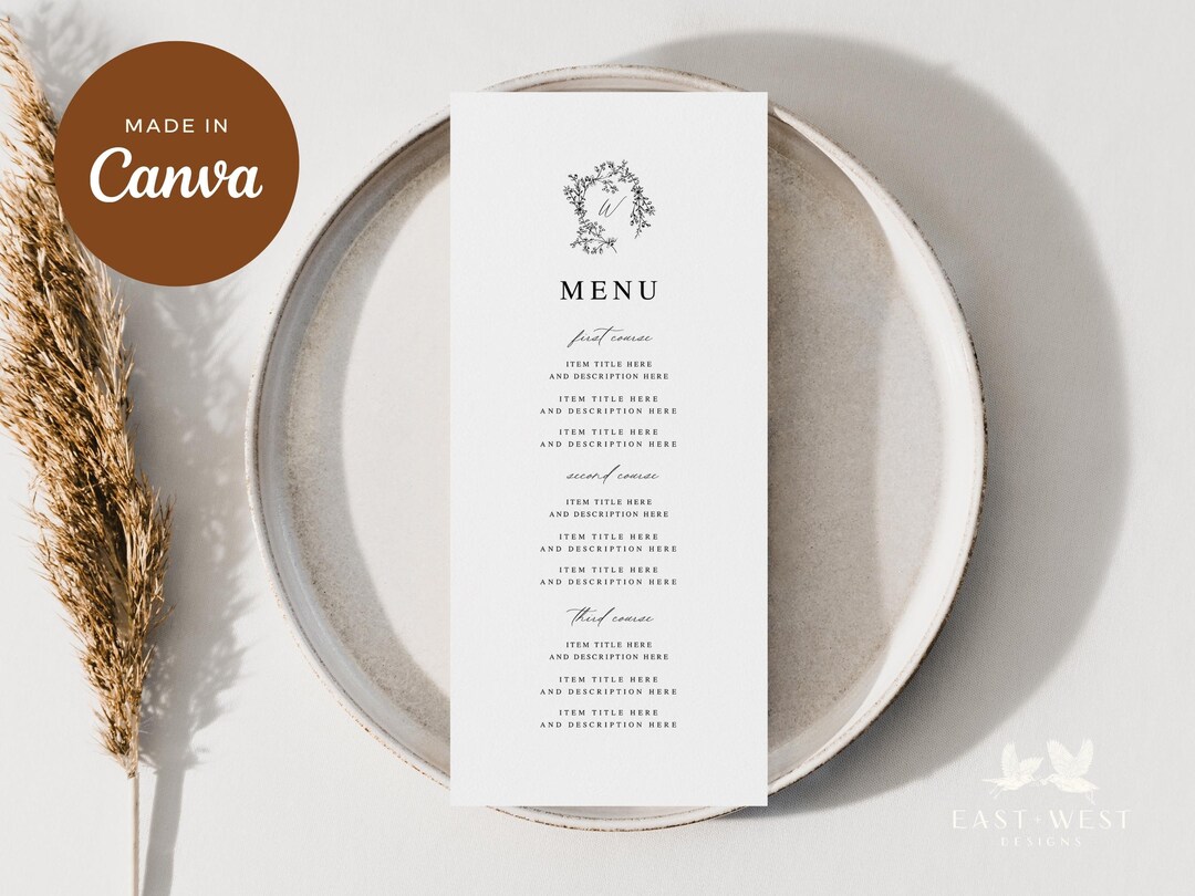 Classic Elegant Wedding Menu Template Printable Traditional - Etsy