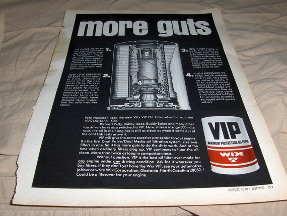 Vintage advertisement for Wix VIP Oil Filters | Etsy