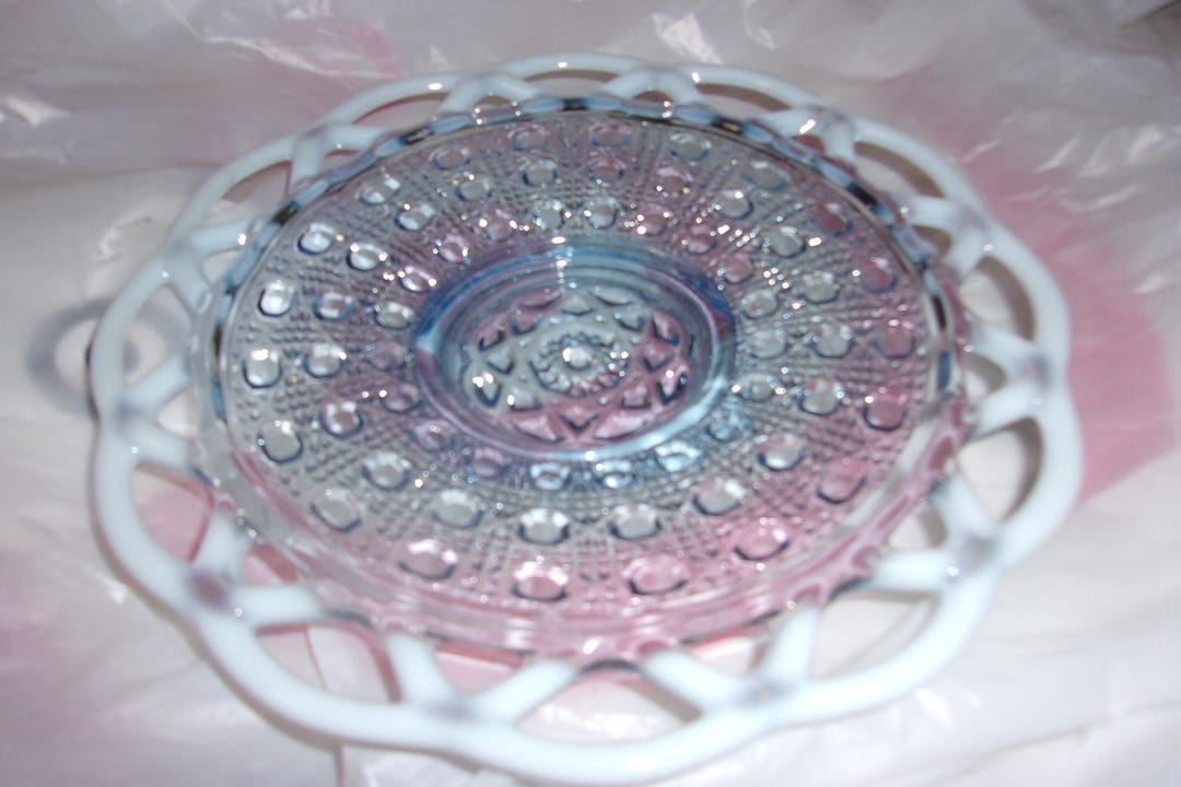 Hobnail Pattern in Light Aqua With a Blown Glass Moonstone Scalloped ...