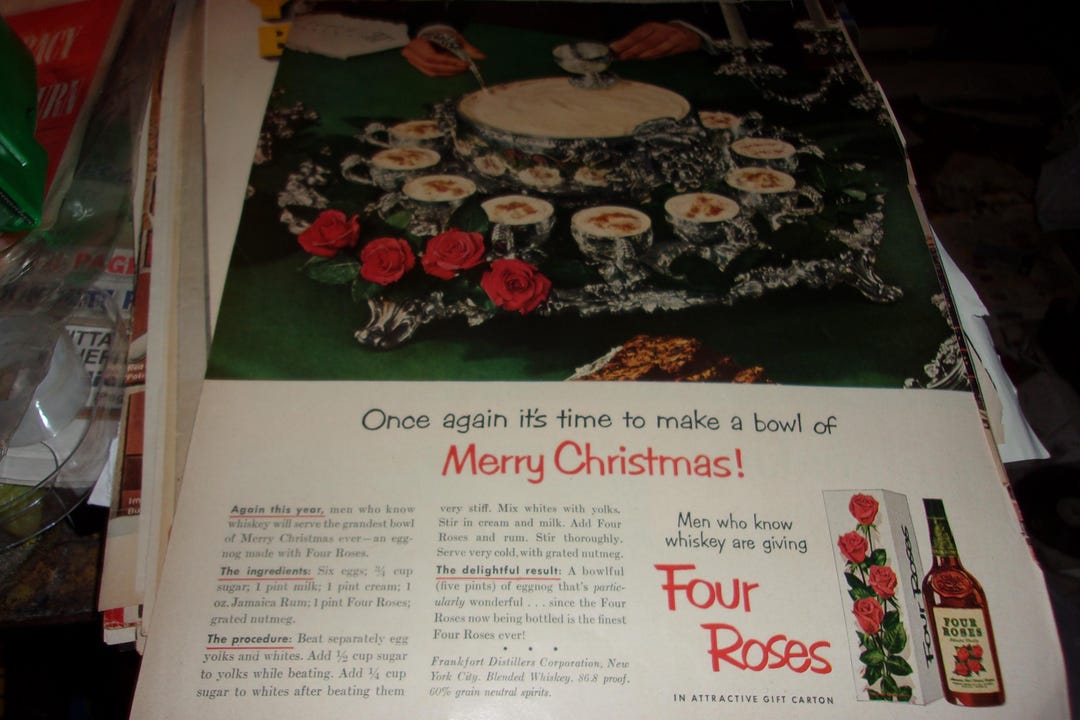 Double Sided Advertisement for Four Roses Whiskey and Half of a 2 Page ...