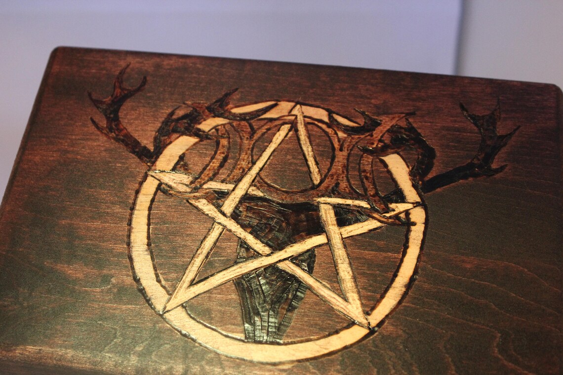 Stag & Tripple Goddess in Petagram Dark Mahogany Box With | Etsy