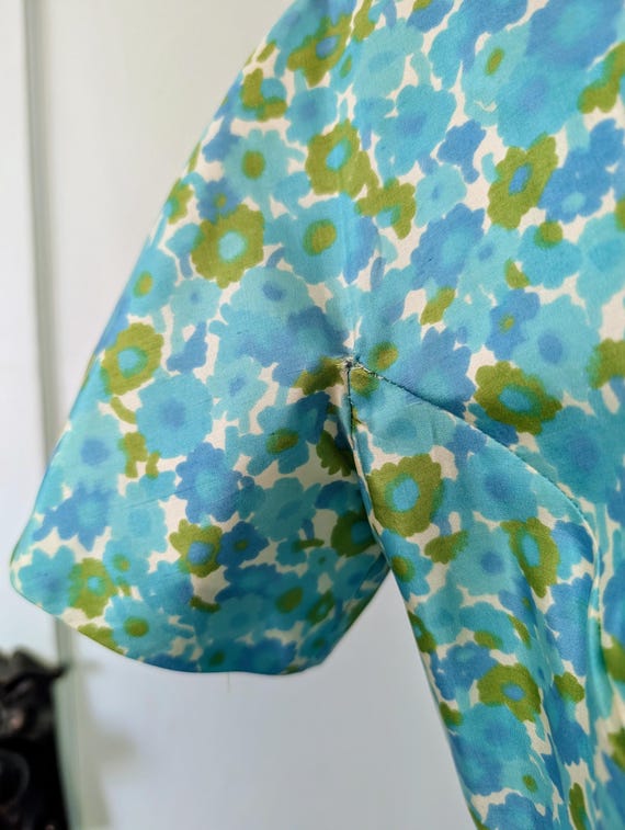 1950s 1960s Leslie Fay Blue and Green Floral dress, B… - Gem