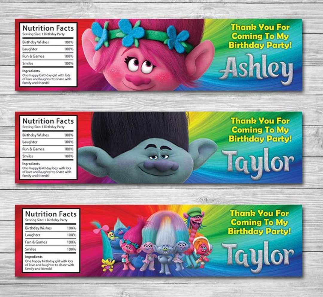 Trolls Water Bottle Label Poppy Branch Label Trolls Birthday - Etsy Sweden