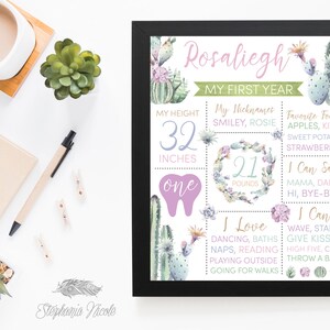Cactus Succulent Milestone Birthday Board Poster, Girl First Birthday ...