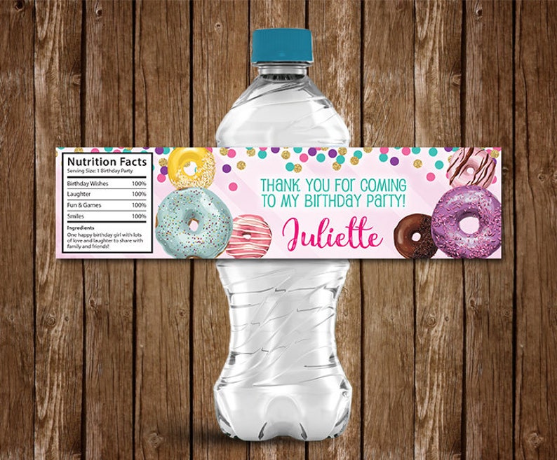 Donut Water Bottle Label Donut Party Favor Personalized - Etsy