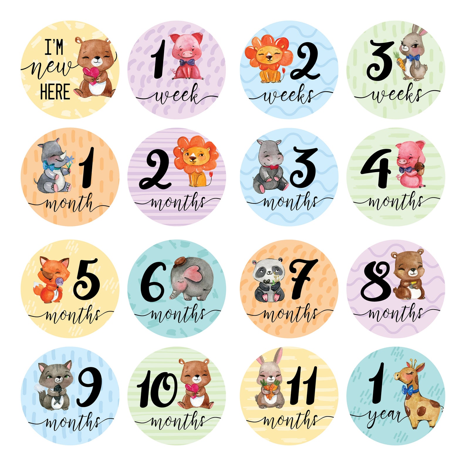 Monthly Animals Milestone Stickers Gender Neutral Baby Belly - Etsy