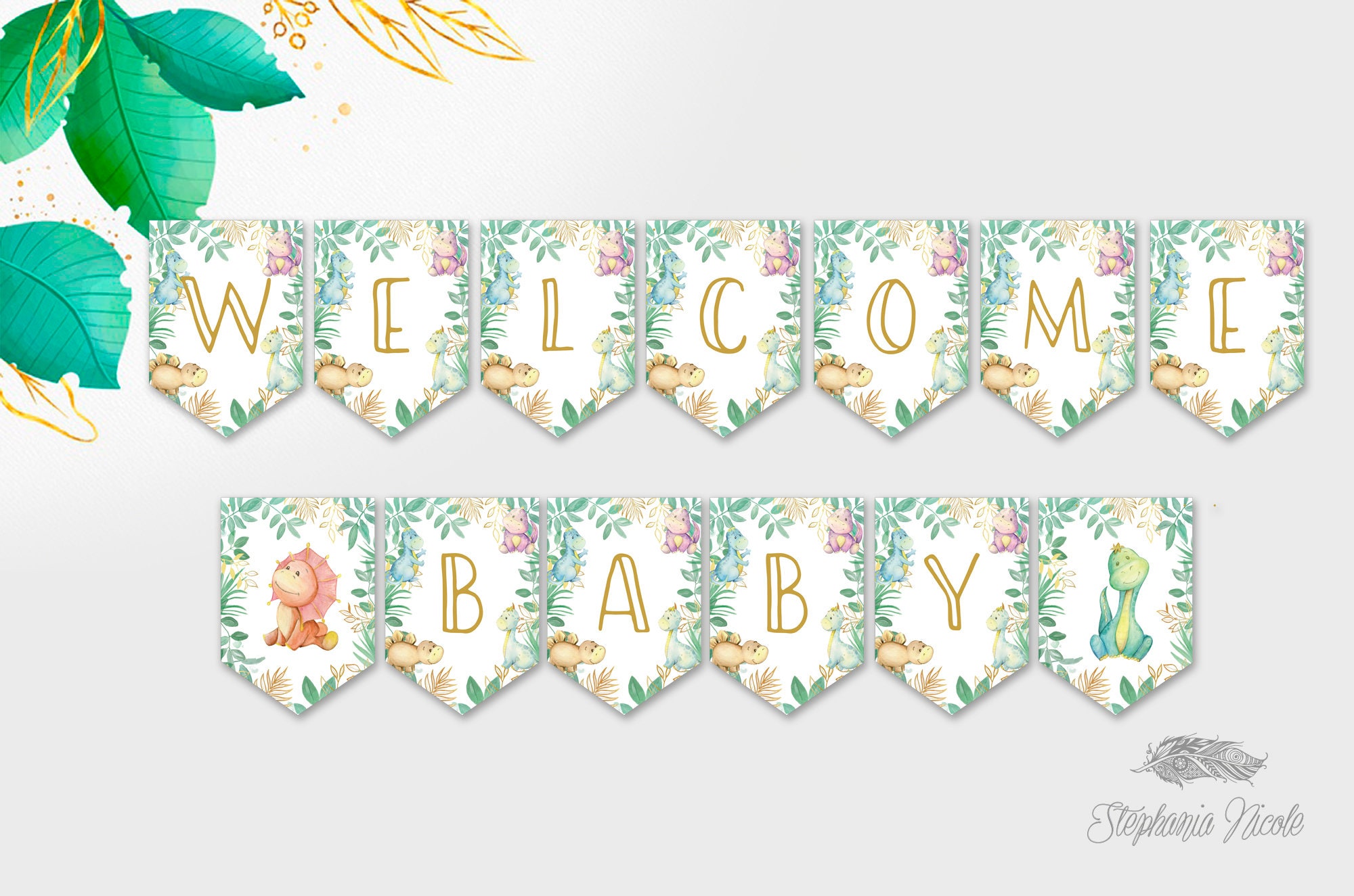 INSTANT DOWNLOAD Dinosaur Baby Shower Banner Welcome Baby - Etsy
