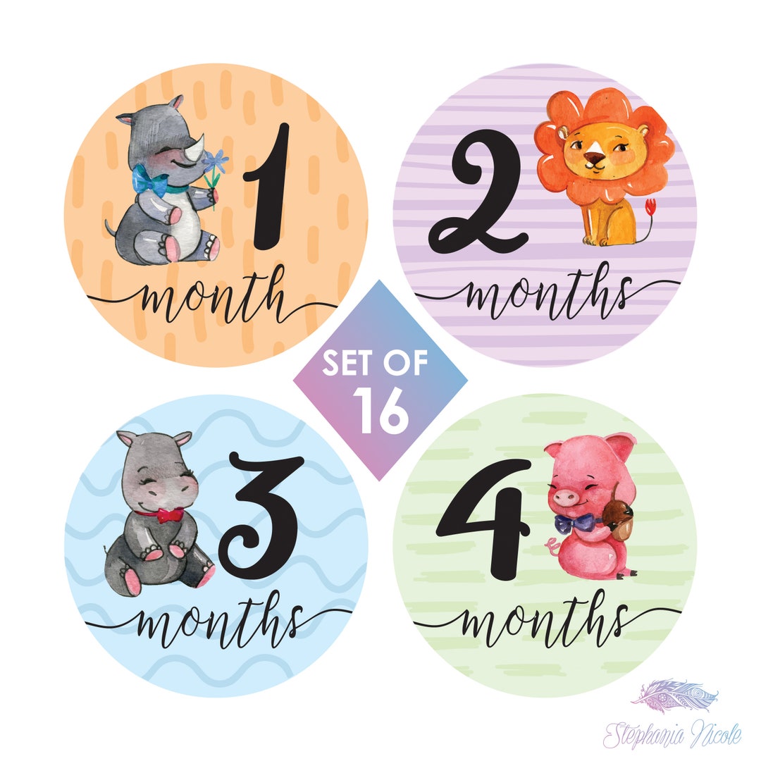 Monthly Animals Milestone Stickers, Gender Neutral Baby Belly Stickers ...