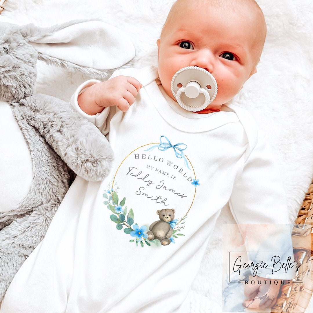 Teddy Bear hello World Baby Boys Outfit Baby Boys Coming Home Outfit Personalised Gifts for Baby Boys Teddy Bear Baby Clothes Etsy UK
