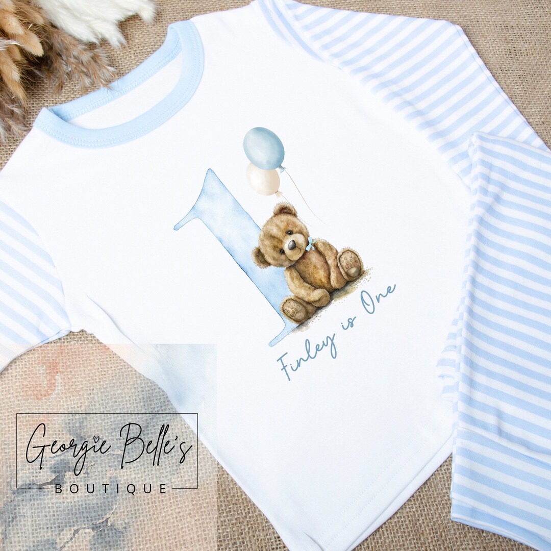 Blue Teddy Bear Birthday Pyjamas / Pajamas / Pjs, When I Wake up Ill Be ...