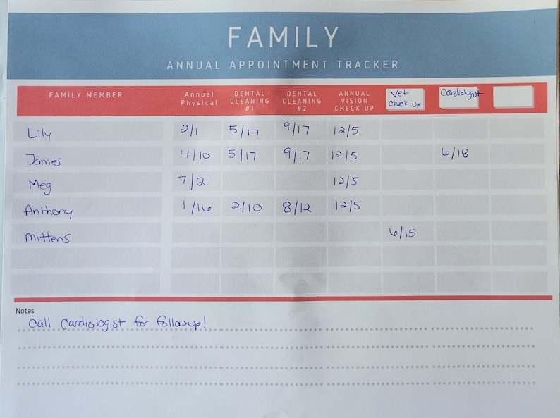 Family Annual Appointment Tracker - Etsy
