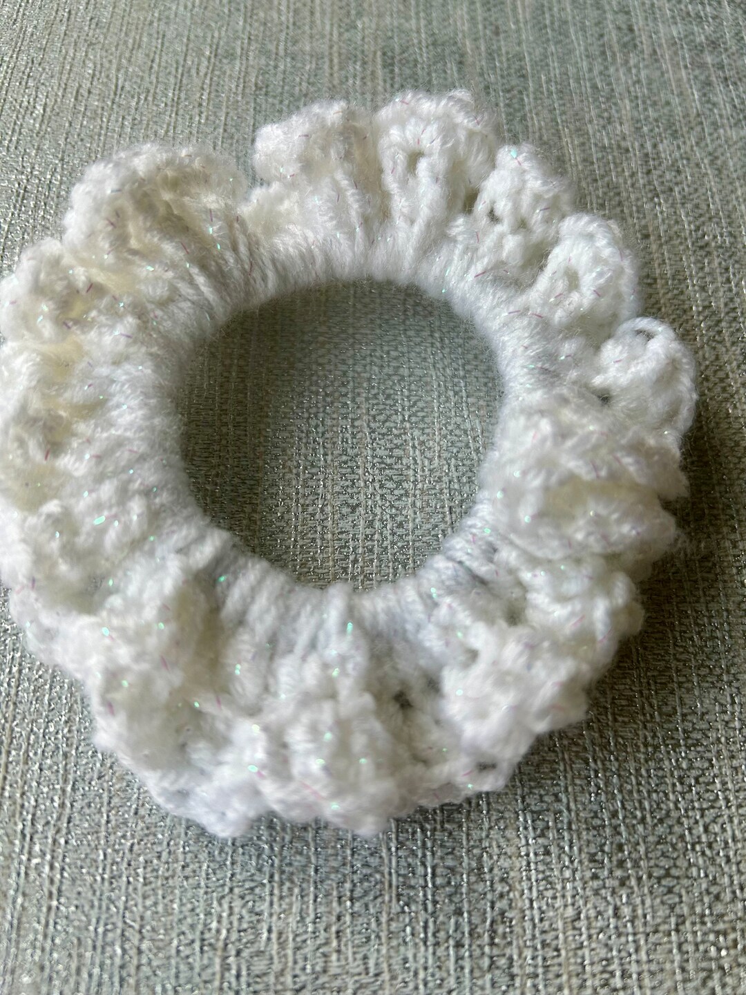 Handmade Crochet Scrunchie in a White Sparkle Yarn Unique Design ...