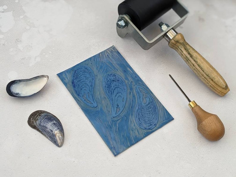 Mussel Shell Linocut Print Seashell Print Wall Decor - Etsy UK