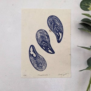 Mussel Shell Linocut Print, Seashell Print, Wall Decor, Limited Edition ...