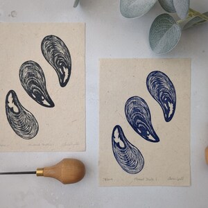 Mussel Shell Linocut Print, Seashell Print, Wall Decor, Limited Edition ...