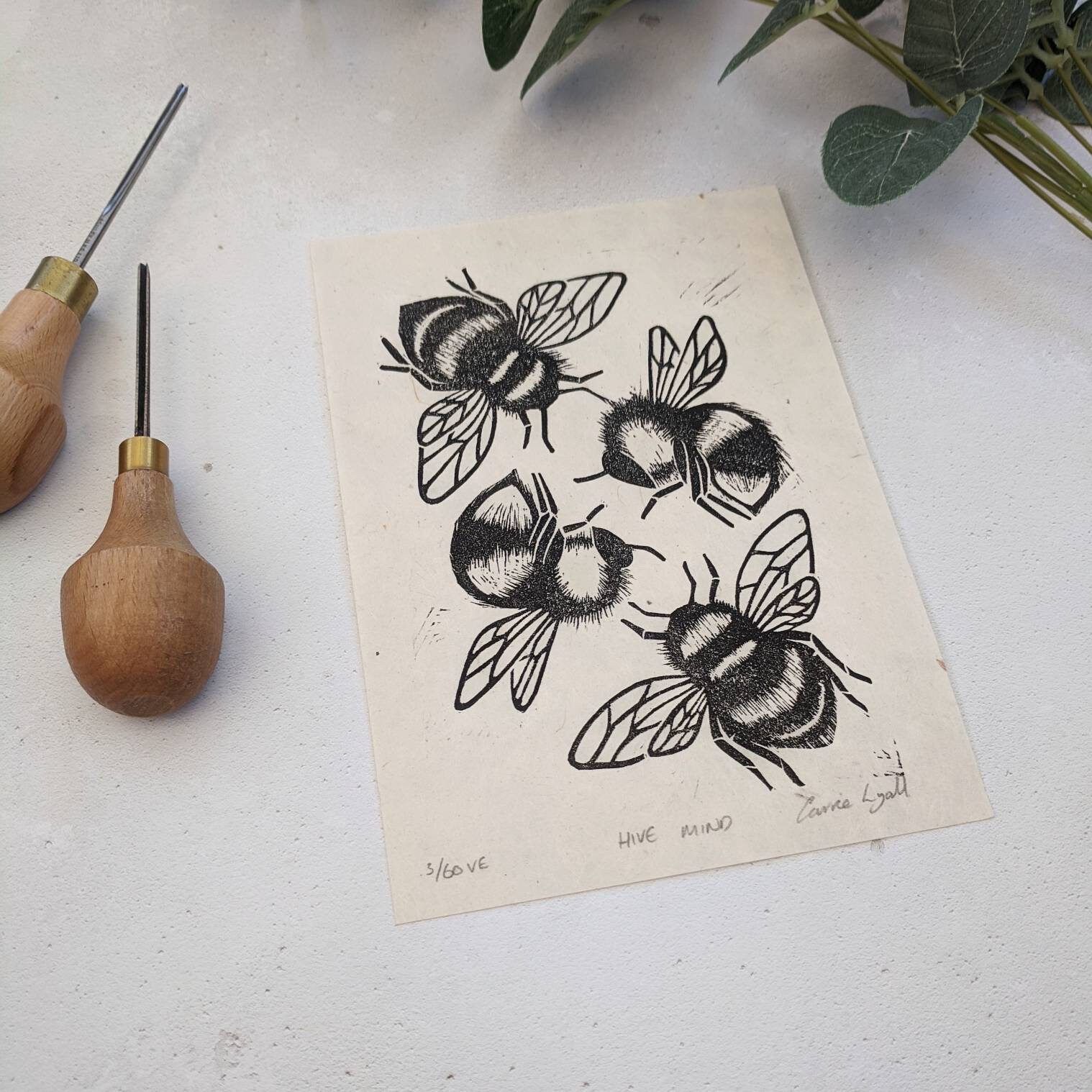 Bee Linocut Print, Bumblebee Print, Limited Edition Original Bee Art ...