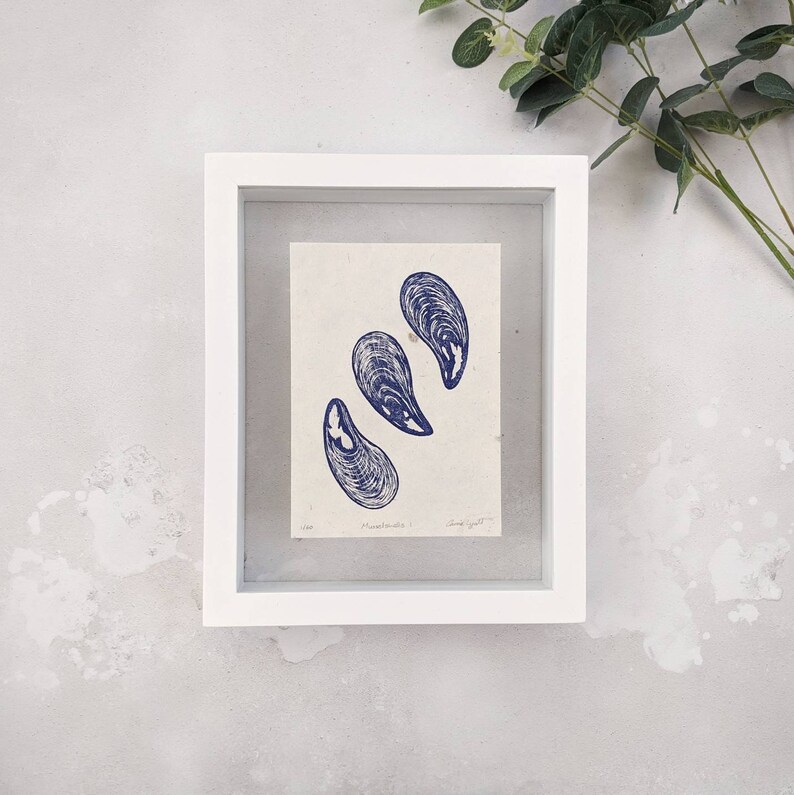 Mussel Shell Linocut Print Seashell Print Wall Decor | Etsy