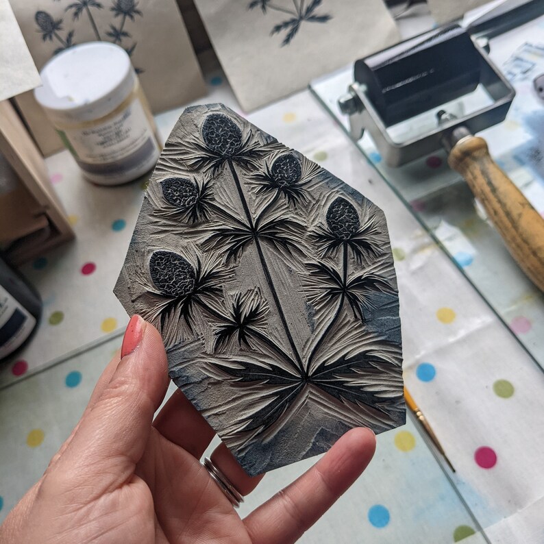 Sea Holly Botanical Linocut Print Botanical Art Floral - Etsy