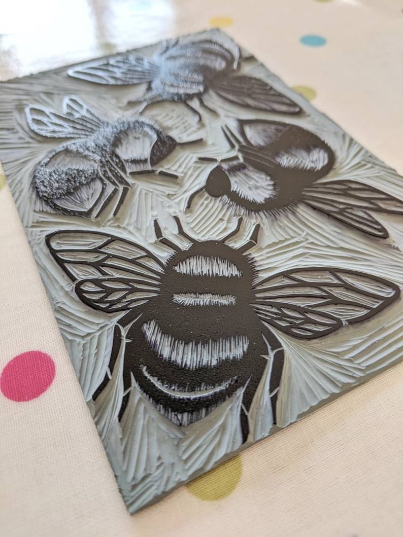 Gold Bee Linocut Print Bumblebee Print Gold and Black Bee - Etsy