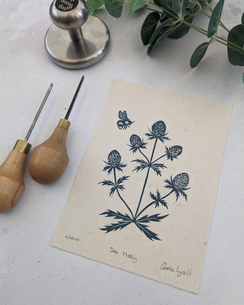 Sea Holly Botanical Linocut Print Botanical Art Floral - Etsy