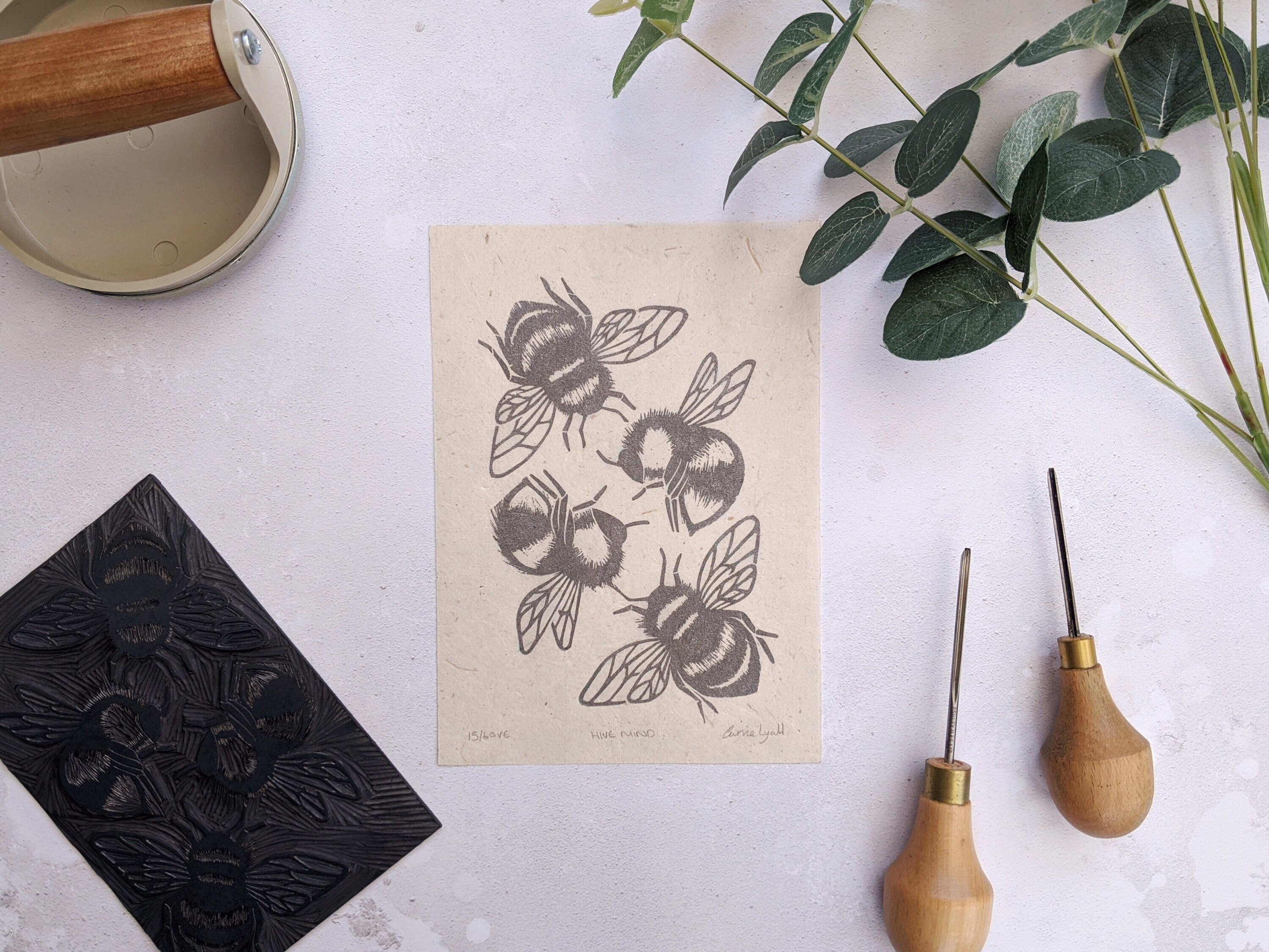 Bee Linocut Print Bumblebee Print Limited Edition Original - Etsy