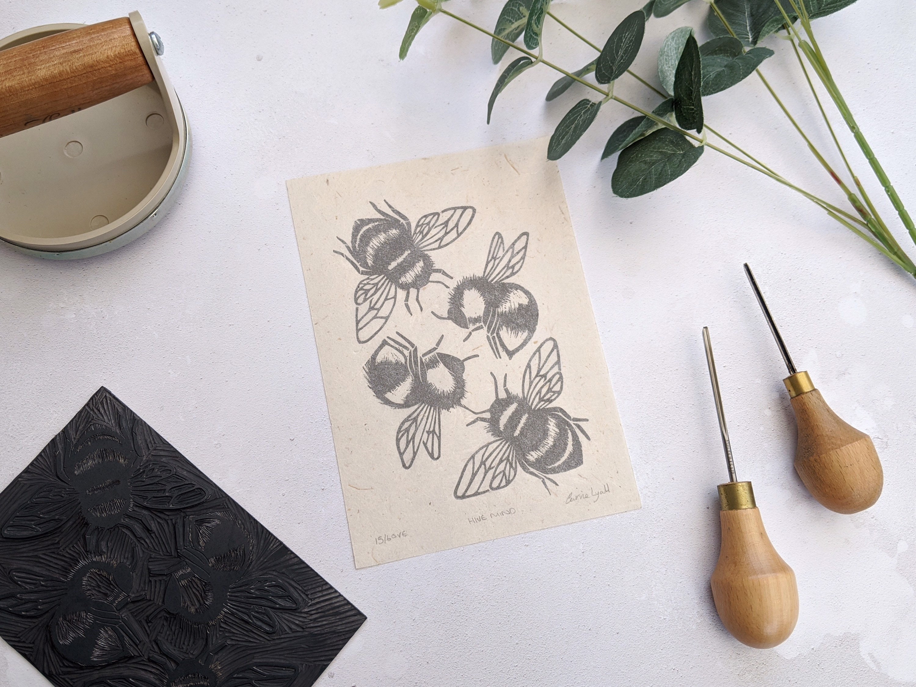 Bee Linocut Print Bumblebee Print Limited Edition Original - Etsy