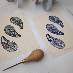 Mussel Shell Linocut Print, Seashell Print, Wall Decor, Limited Edition ...