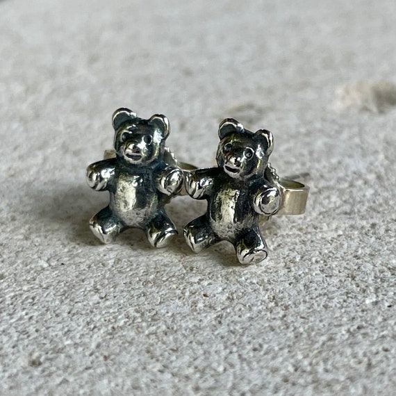 Retired James Avery Teddy Bear Earrings - Gem