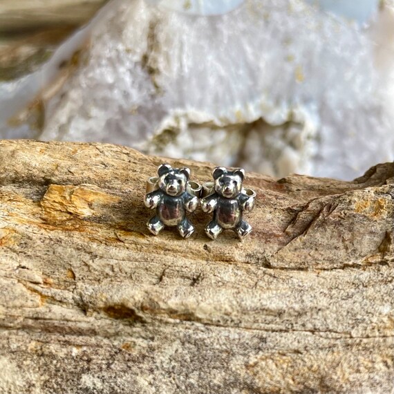 Retired James Avery Teddy Bear Earrings - Gem