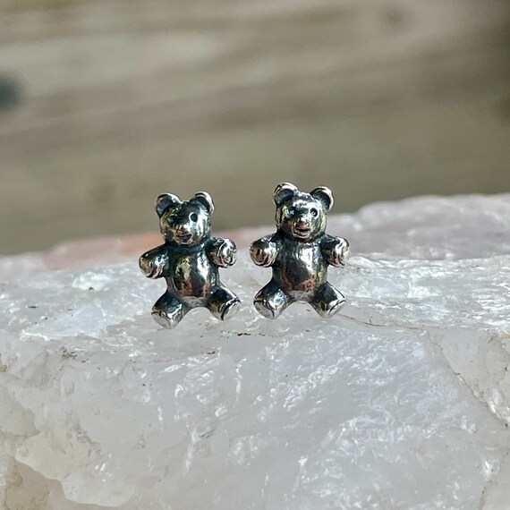 Retired James Avery Teddy Bear Earrings - Gem