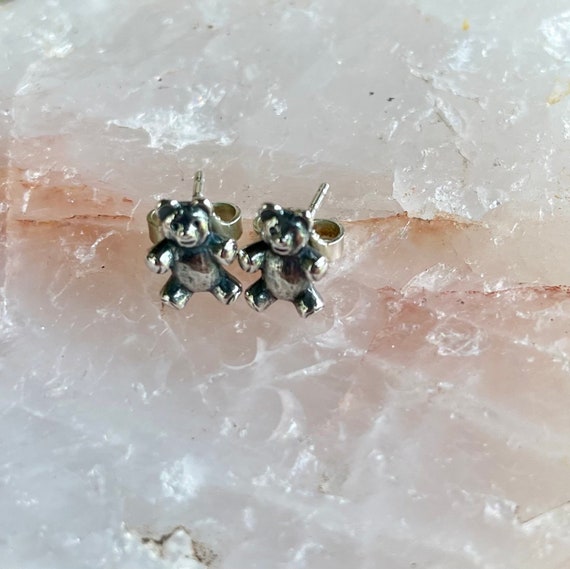 Retired James Avery Teddy Bear Earrings - Gem