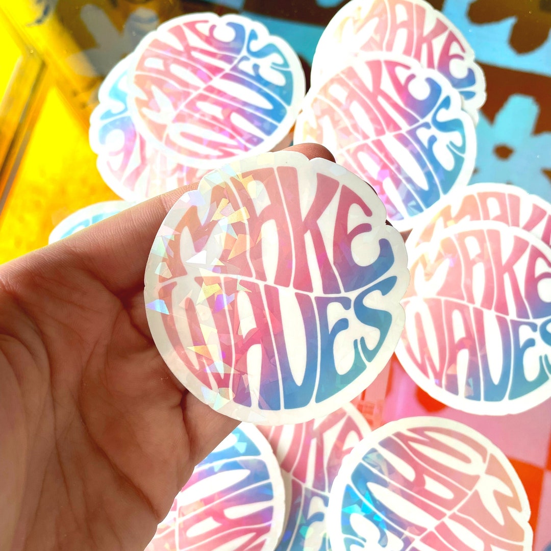 Make Waves Cute Holographic Water-resistant Sticker - Etsy