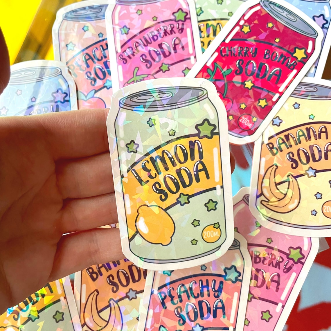 Kawaii Fruity Soda Cute Holographic Water-resistant Stickers | Etsy