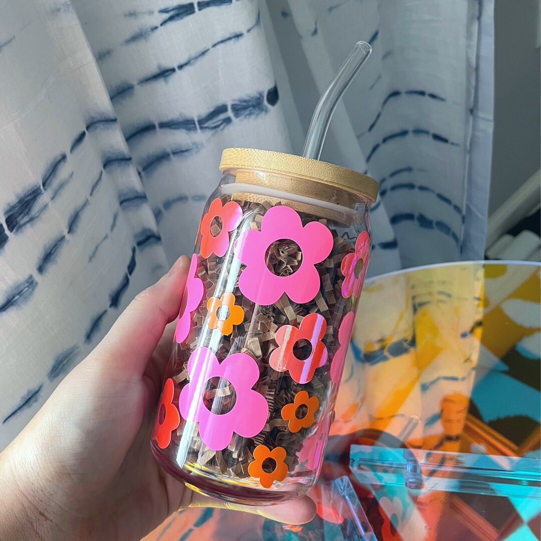 Groovy Flowers Cute Daisy Glass Can Libbey 209 Pick Your Own Colors - Etsy