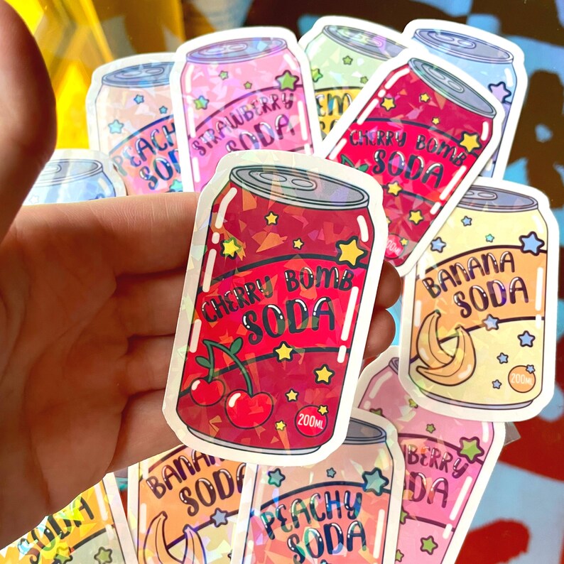 Kawaii Fruity Soda | Cute Holographic Water-resistant Stickers - Etsy