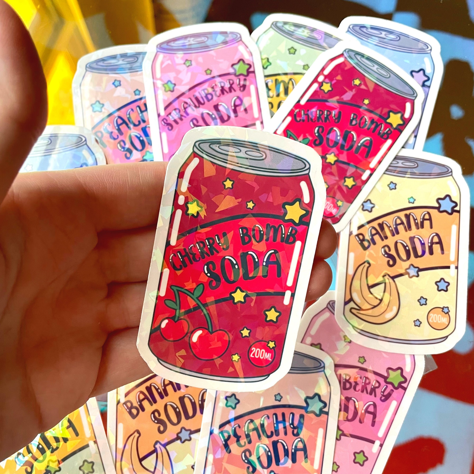 Kawaii Fruity Soda Cute Holographic Water-resistant Stickers - Etsy