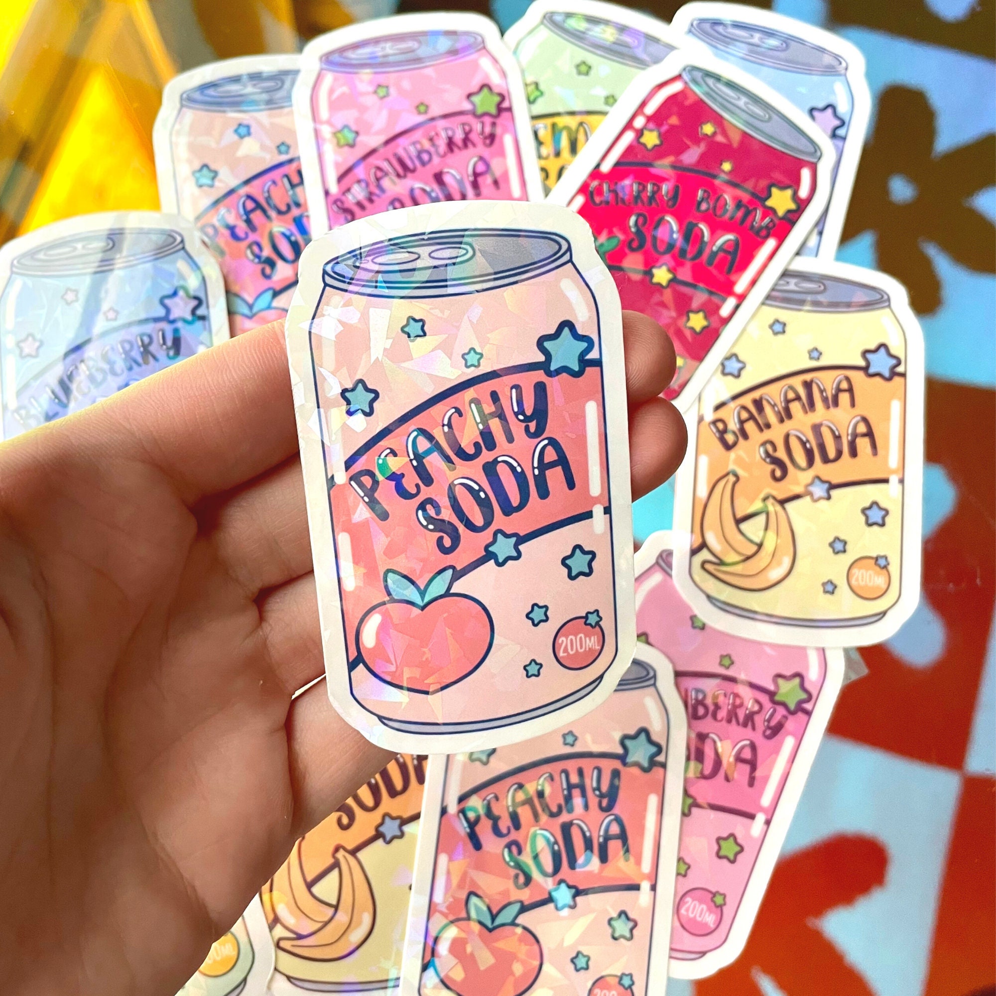 Kawaii Fruity Soda Cute Holographic Water-resistant Stickers | Etsy