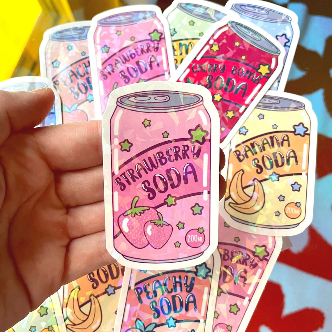 Kawaii Fruity Soda Cute Holographic Water-resistant Stickers - Etsy