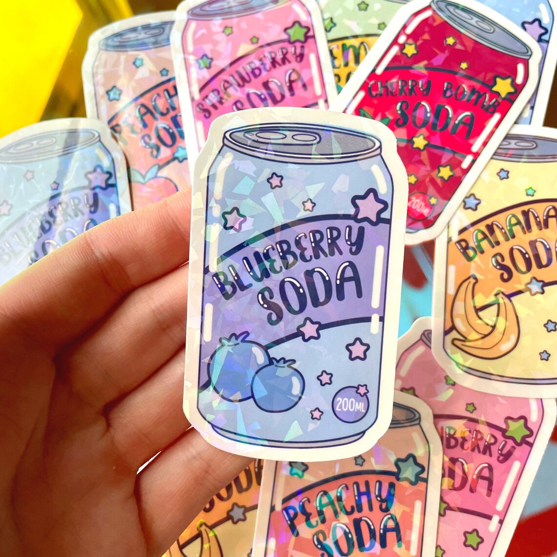 Kawaii Fruity Soda Cute Holographic Water-resistant Stickers | Etsy