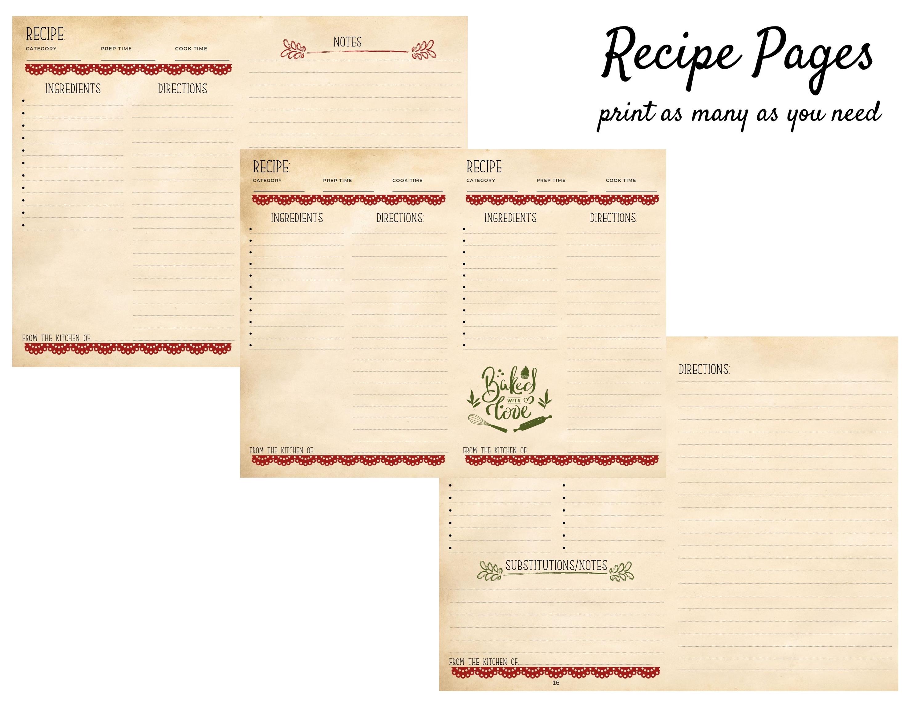 Country Christmas Recipe Journal Kit, Shabby Chic Ephemera (digital ...