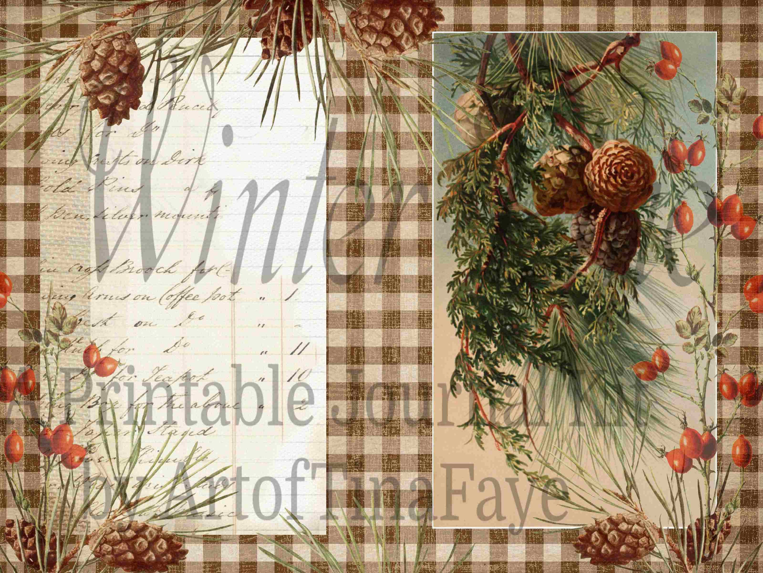 Winter Pine Printable Journal Kit, Ephemera Pages (digital Download) - Etsy